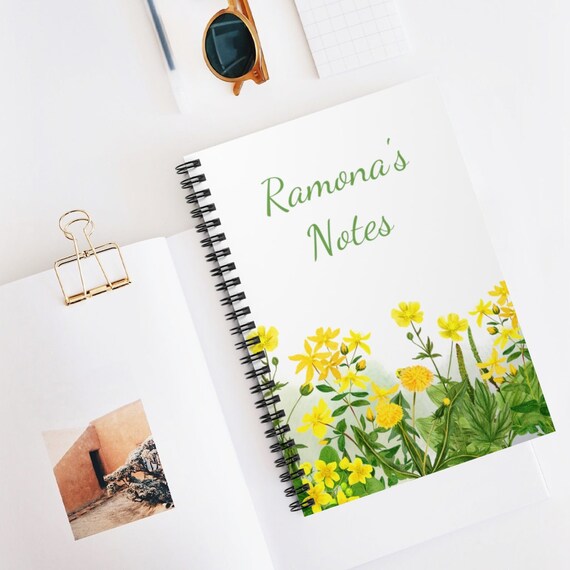 Yellow Flower Custom Notebook. Personalized Spiral Notebook. | Etsy