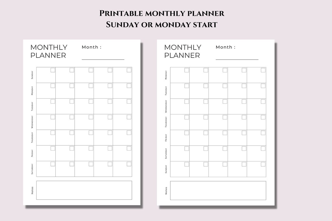 Printable A4 and US Letter Monthly Planner, Minimal Undated Monthly ...