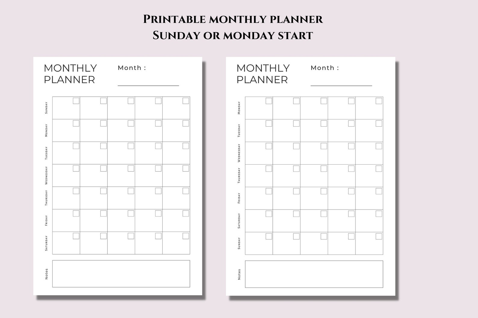 Printable A4 and US Letter Monthly Planner, Minimal Undated Monthly ...