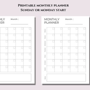Printable A4 and US Letter Monthly Planner, Minimal Undated Monthly ...
