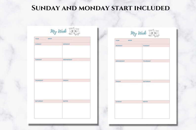 2 Pages Printable A4 and Letter Weekly Planner Insert, Blue and Pink ...