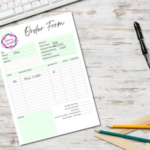 Green Printable Crafters Order Form. Custom Order Form Template for ...