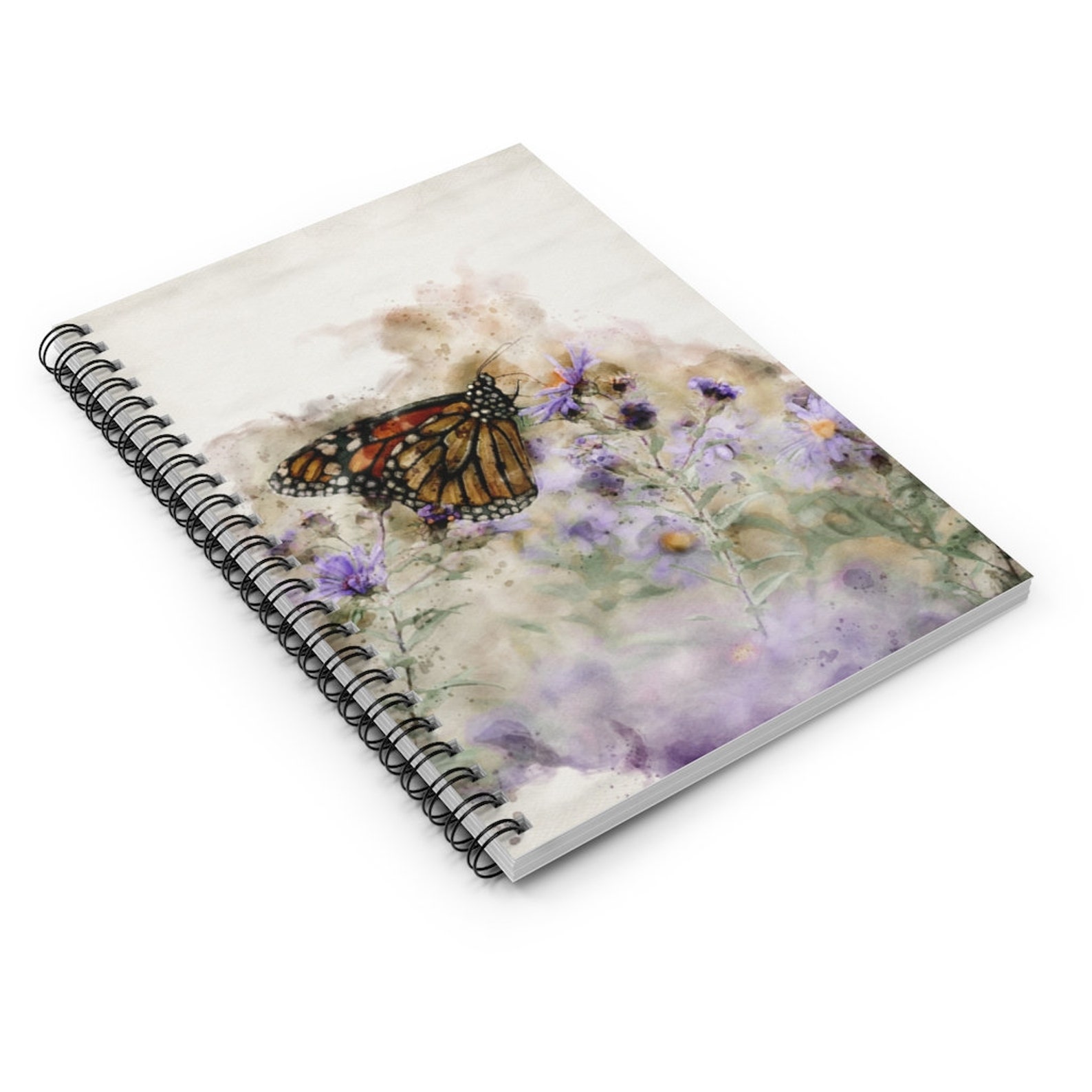 Watercolor Flower Spiral Notebook. Butterfly Spiral Journal. Nature ...