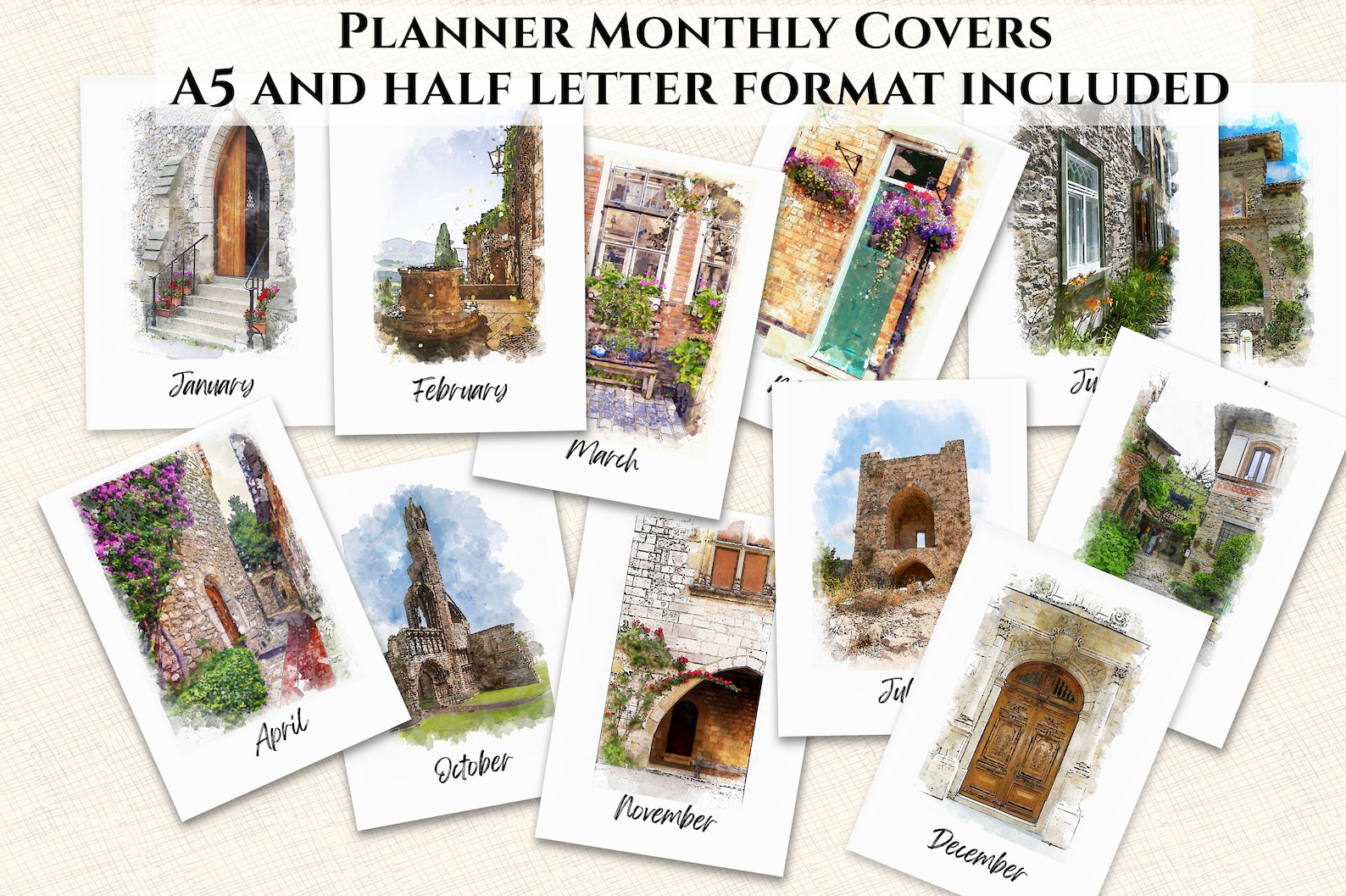 A5 and Half Letter Illustrated Agenda Monthly Cover Pages. Printable ...