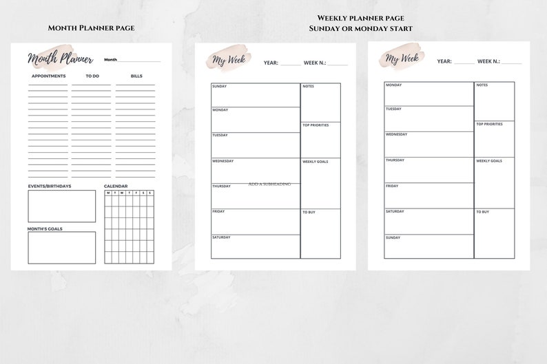 Printable A5 Year Planner, A5 Abstract Printable Undated Planner Bundle ...