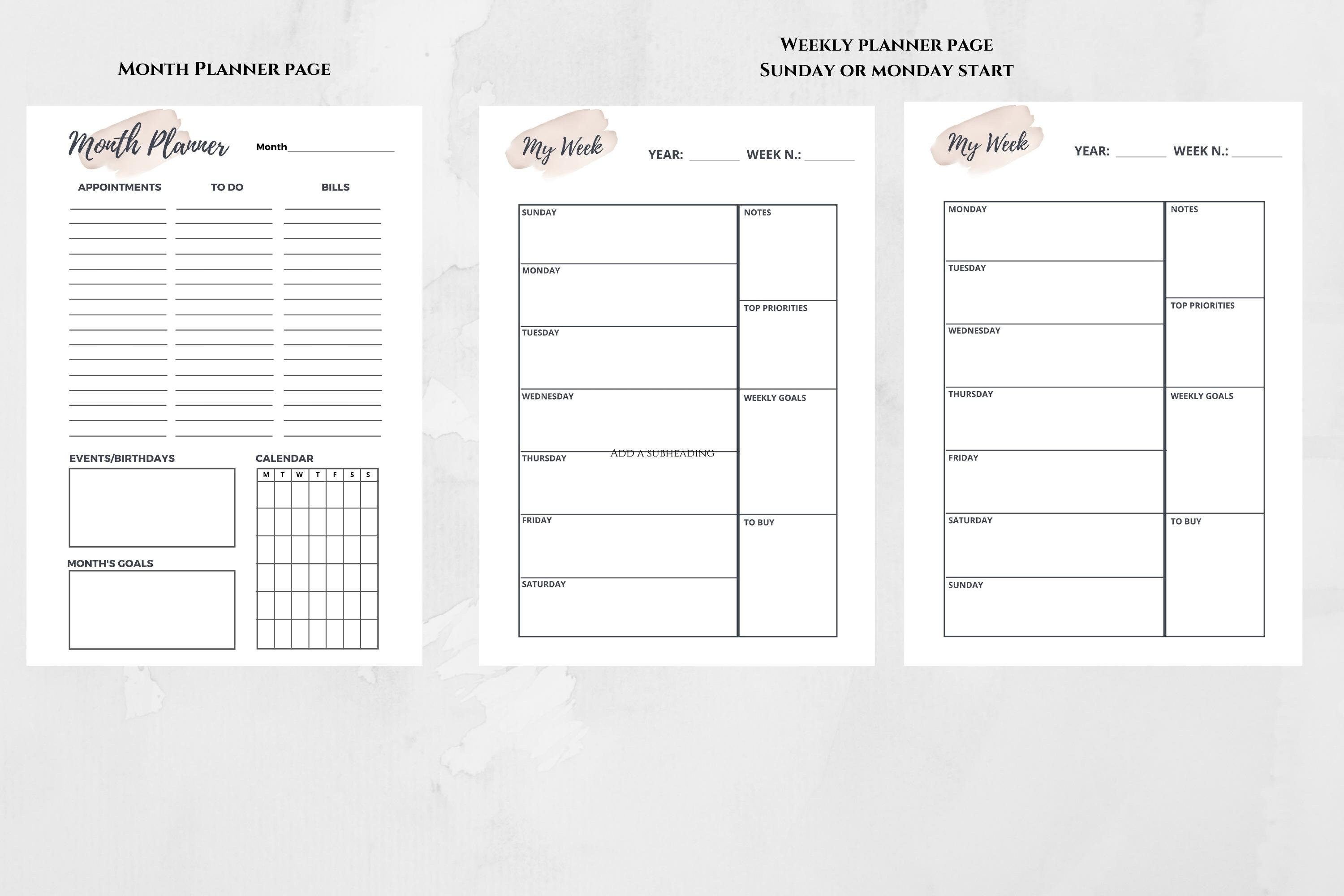 Printable A5 Year Planner, A5 Abstract Printable Undated Planner Bundle ...