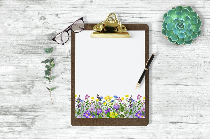 Set of 4 Watercolor Flower Printable Stationary, A4 and Letter Paper ...