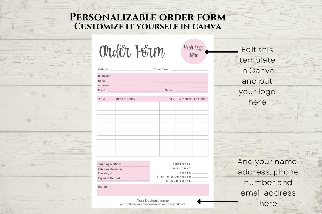 Custom Order Form Template for Canva. Pink Printable Crafters Order ...