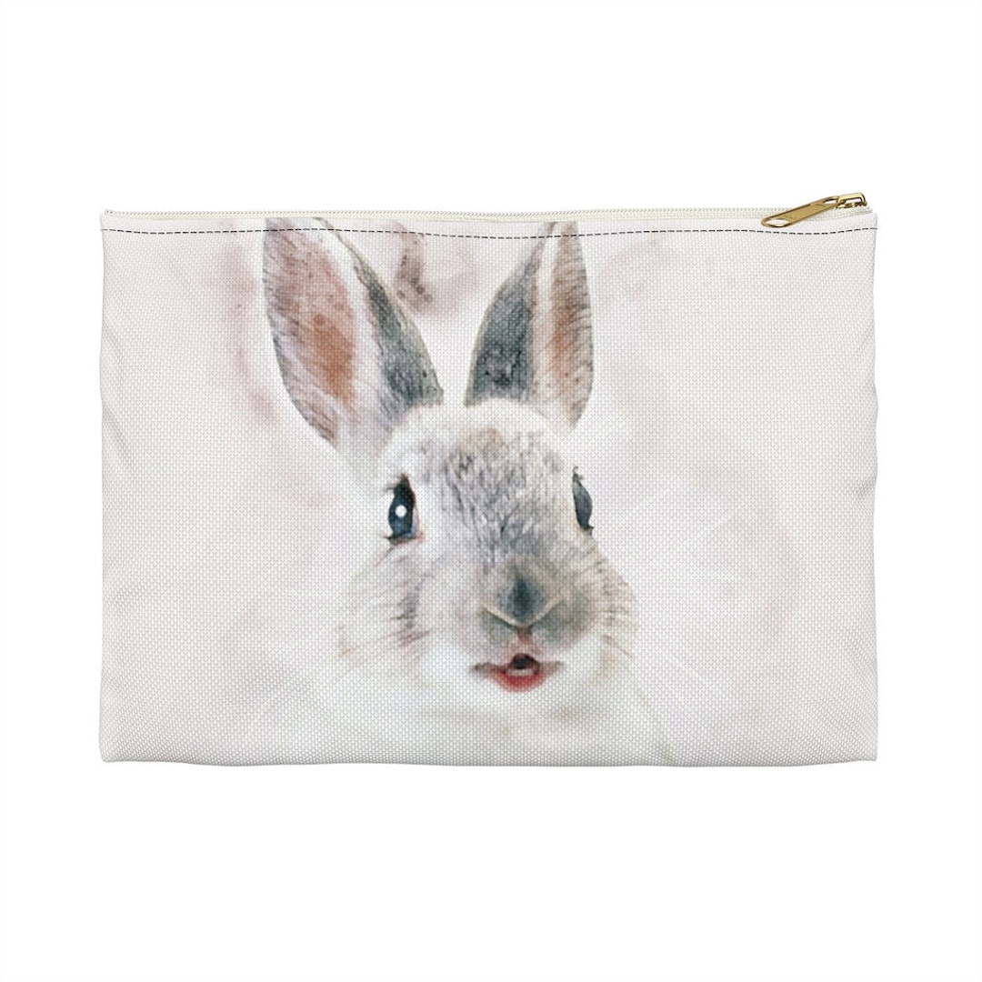 Watercolor Bunny Pencil Pouch. Cute Rabbit Accessory Pouch. Large ...