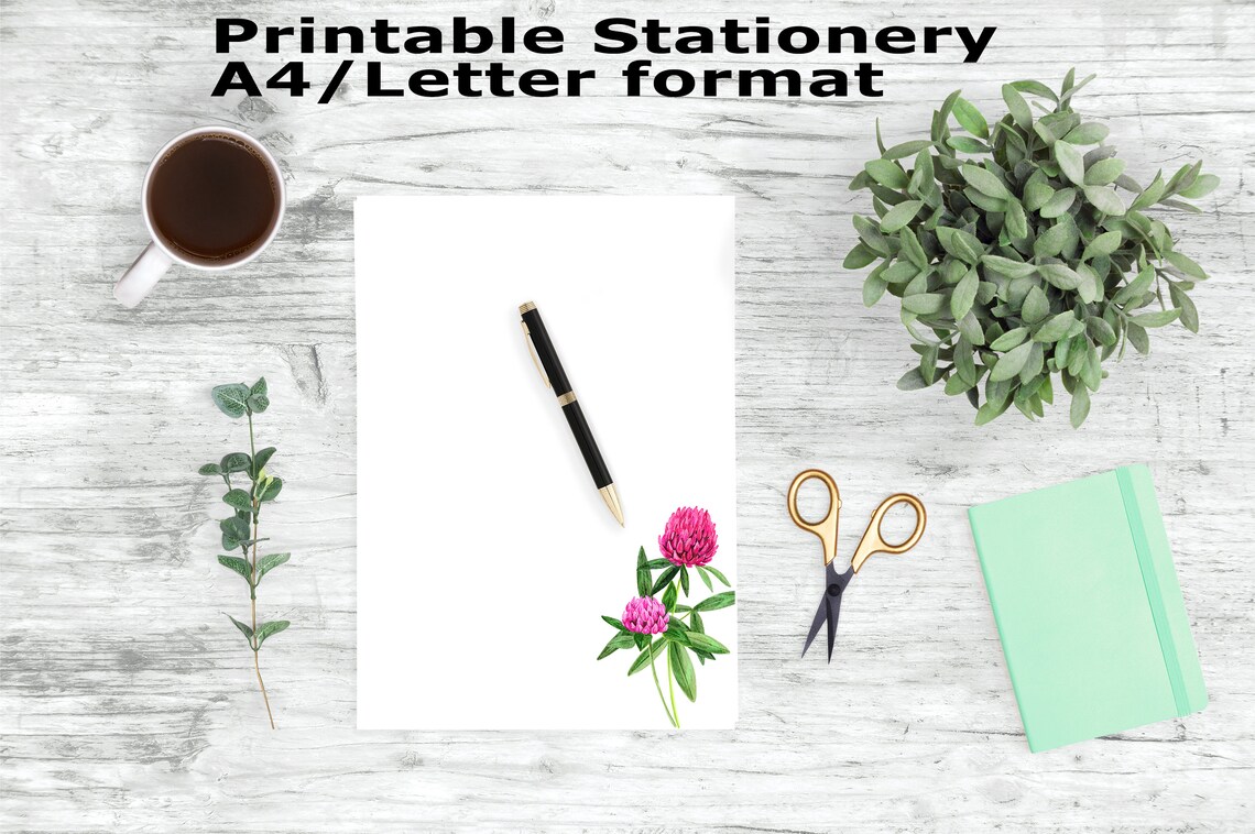 Clover Printable Writing Paper, Watercolor Flower Printable Stationary ...
