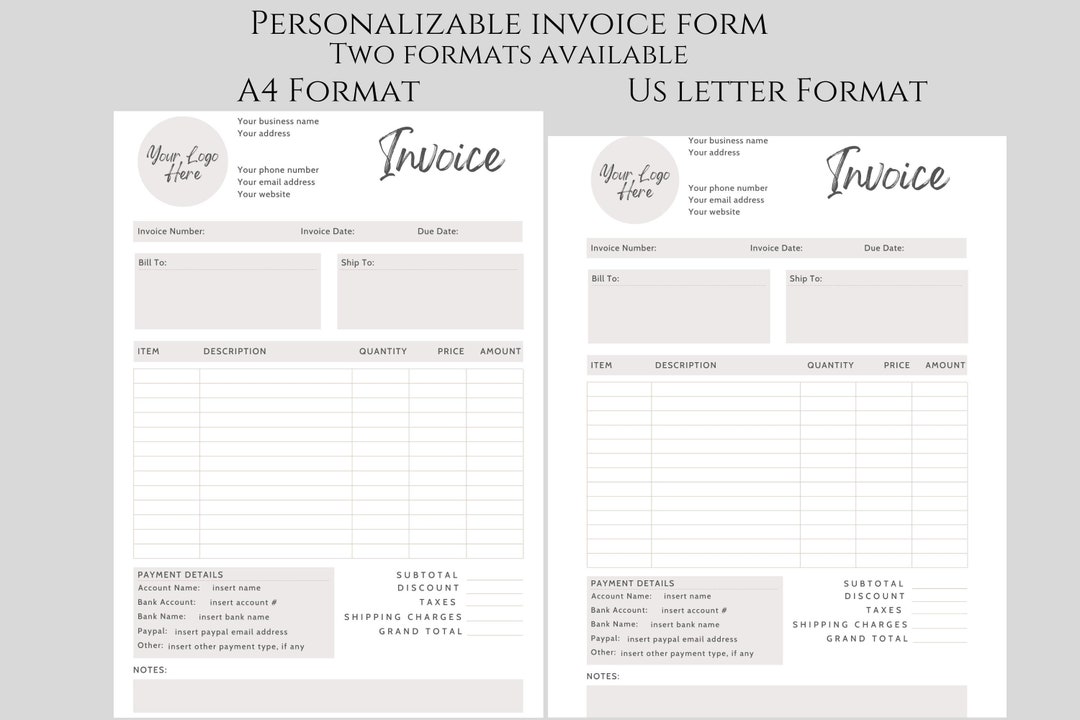Gray Custom Invoice Form Template for Canva. Printable Crafters Invoice ...