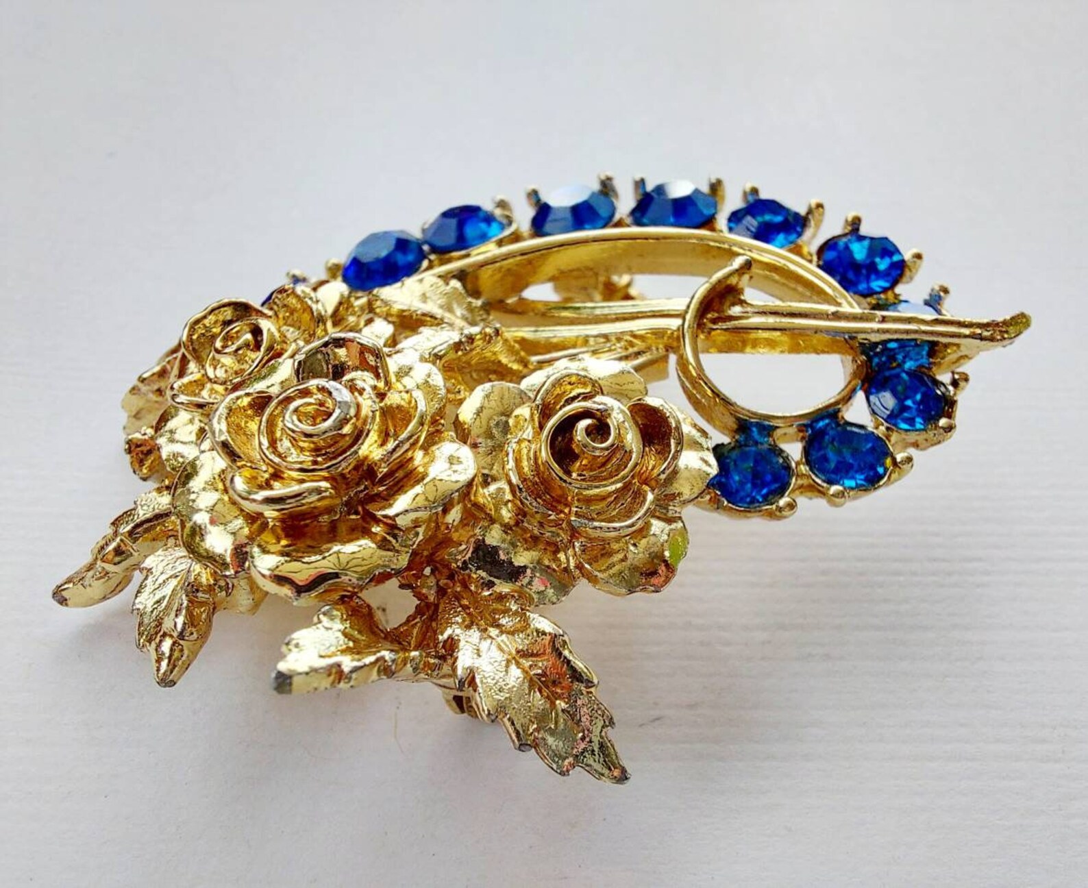 Signed Exquisite Vintage Brooch Gold Enamel Blue Etsy De