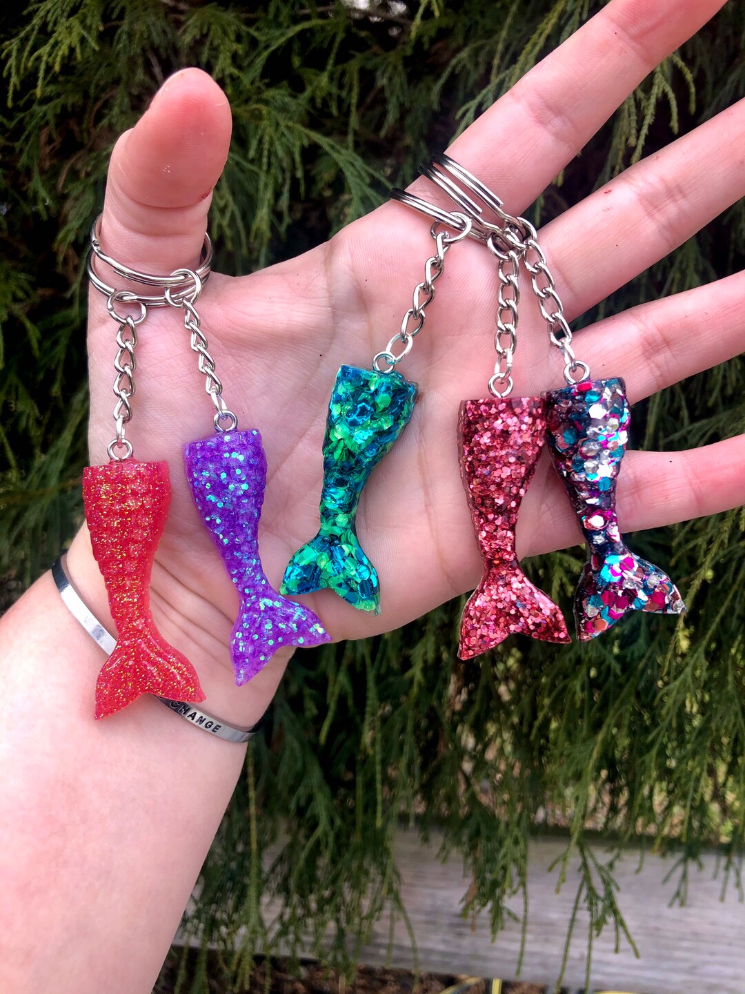 Handmade Resin Glitter Mermaid Tail Keychains - Etsy