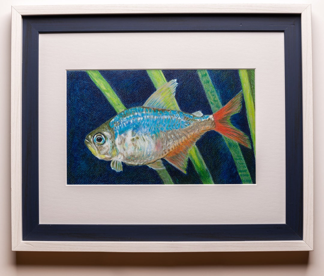 Fish, Original Colored Pencil, Wall Art, Den Art, Tropical Fish Art ...