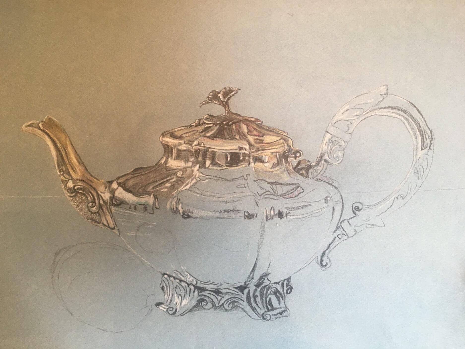 Teapot Art Print, Silver Teapot Art, 1930s Art Deco Art, Eating Area ...