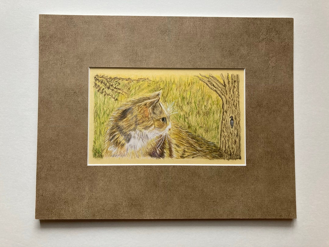 Field Cat, Original Art, Cottage Core, Cat and Bird Art, Brown Tabby ...