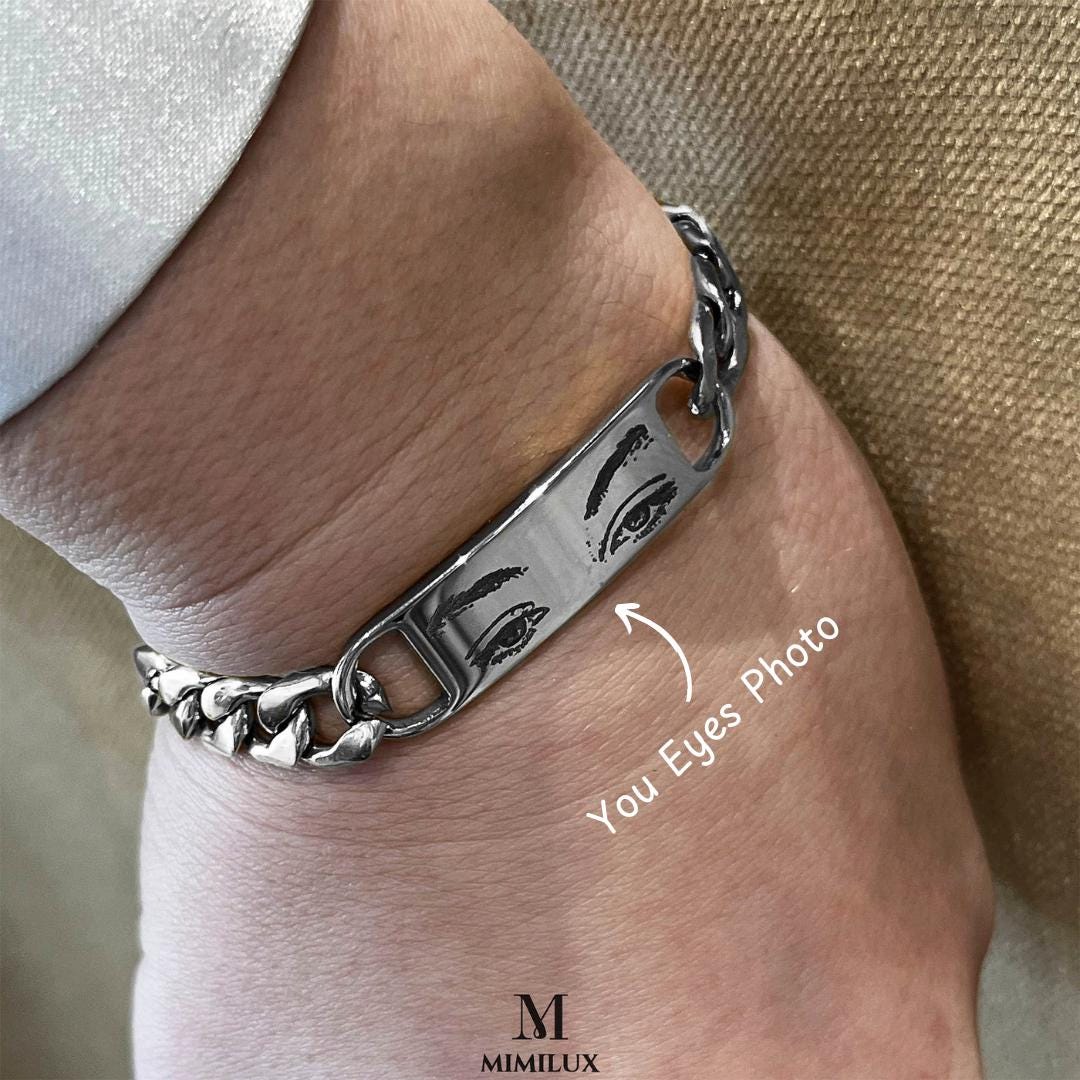 Custom Human Eyes Bar Bracelets for Women/men, Engraved Your Eyes Photo ...