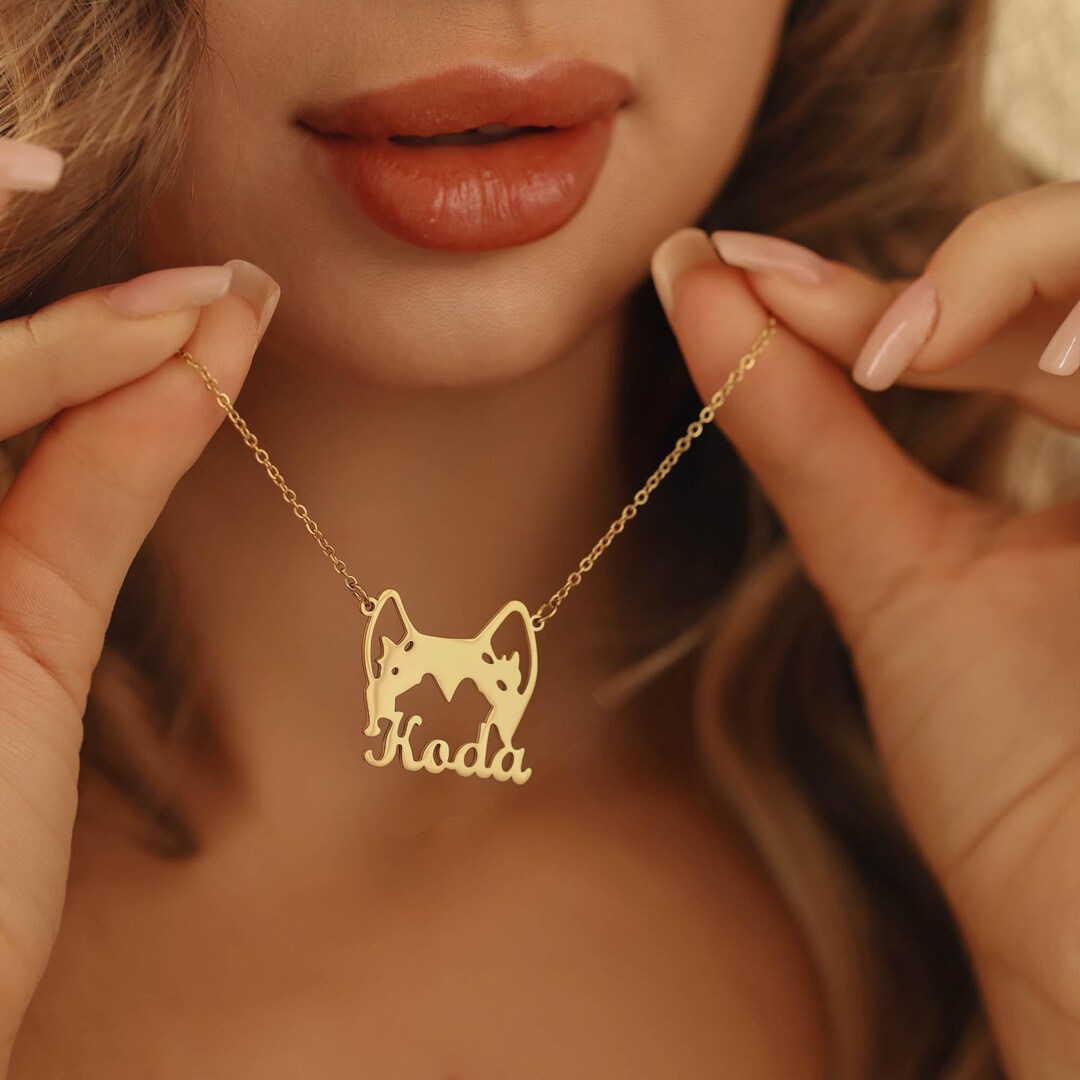 Custom Pet Ear Necklace Dog Ear Outline Necklace Pet Name Necklace Pet ...
