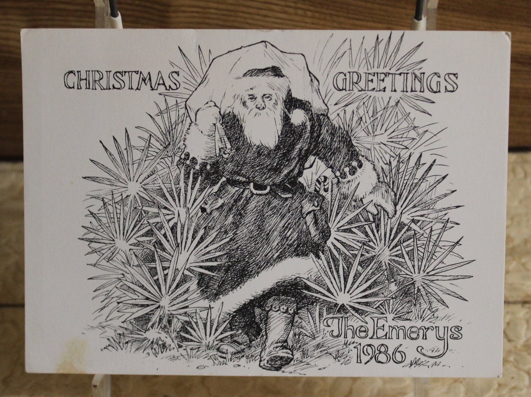 Santa in the Palmetto Palms Don Emery Holiday Card Print - Etsy