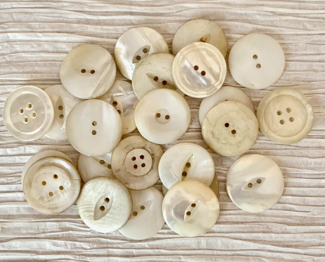 Vintage White Pearl Buttons, Mother of Pearl Two and Four-hole Buttons ...