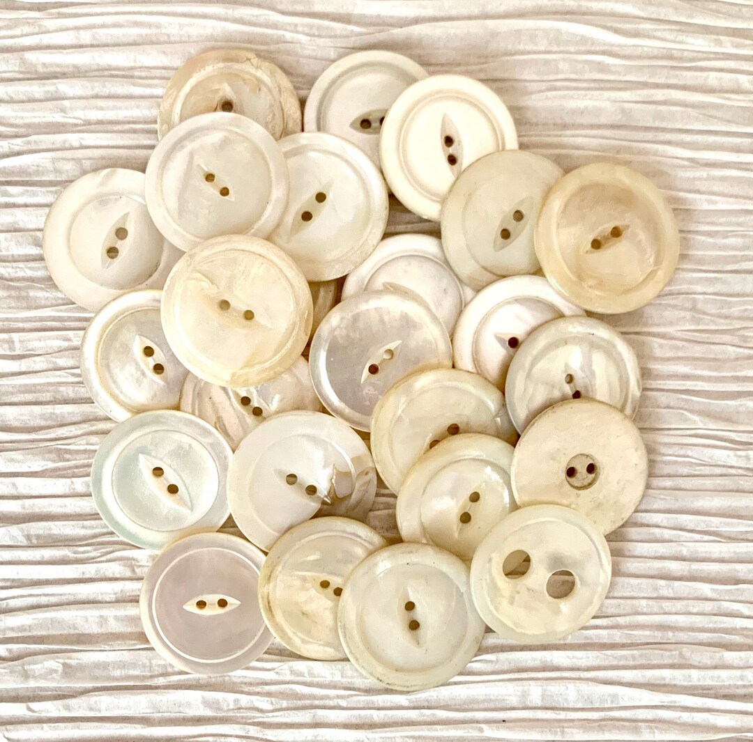 Vintage White Pearl Buttons, Mother of Pearl Two-hole Buttons, Various ...