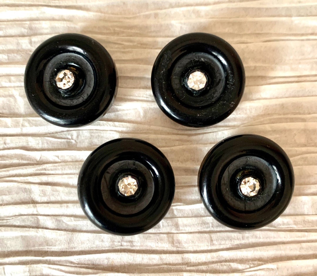 Beautiful Vintage Black and Gem Stone Shank Buttons, Plastic Self Shank ...
