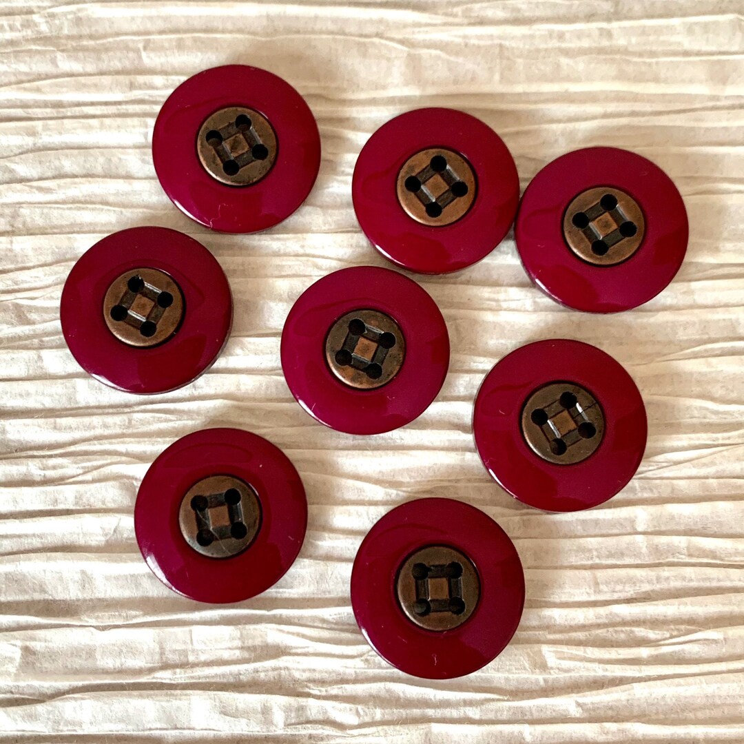 Burgundy Fuchsia Plastic and Bronze Four Hole Buttons, Plastic Button ...