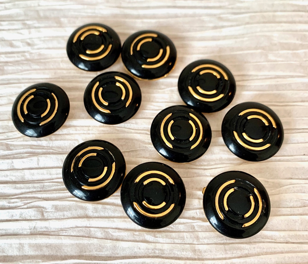 Beautiful Black and Gold Shank Buttons, Concentric Half Circle ...