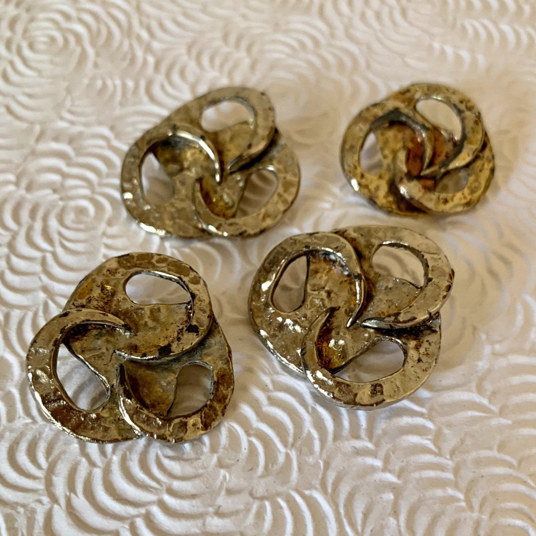 Vintage Hammered Metal Shank Buttons Unique Interlocking - Etsy