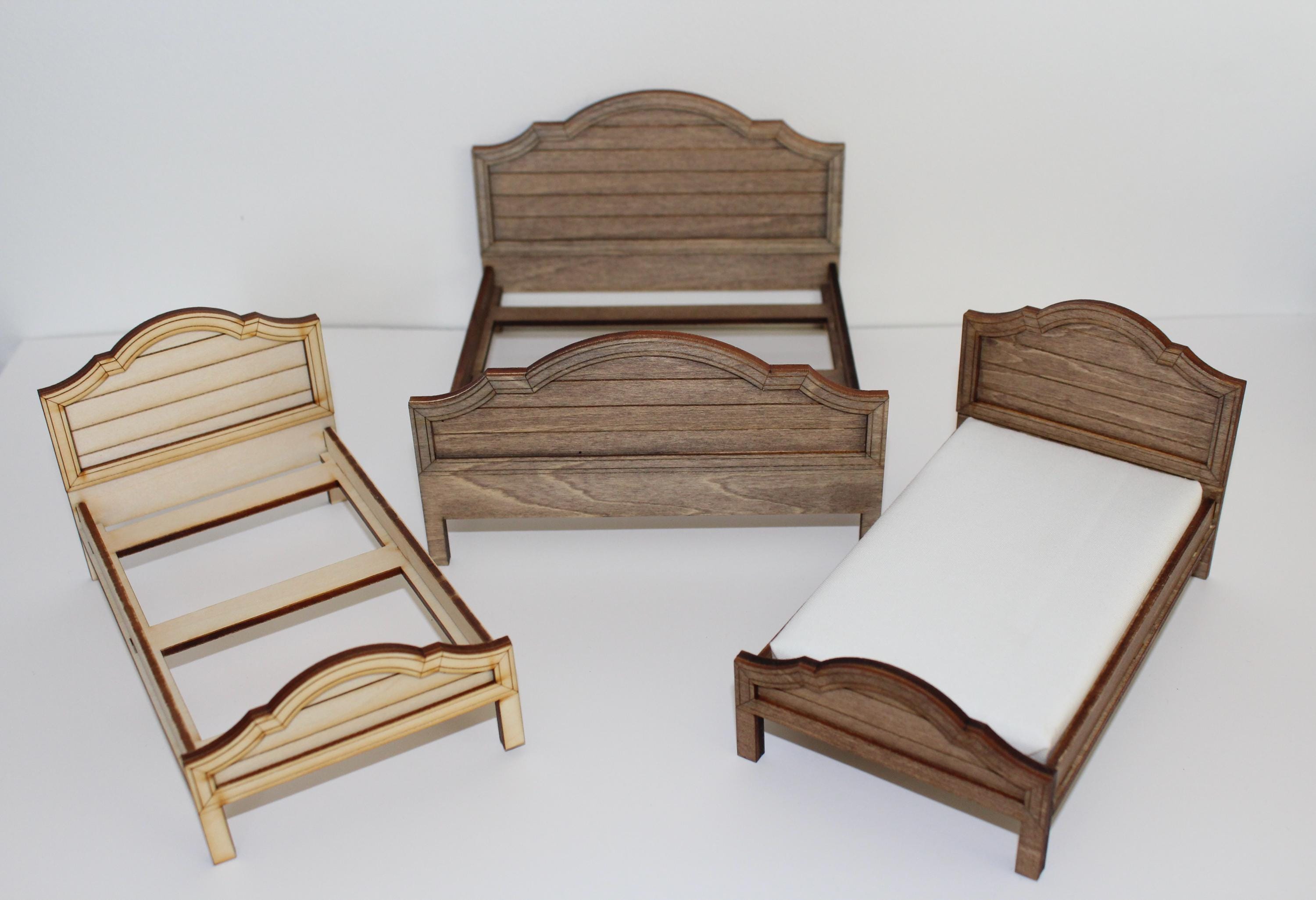 1:12 Scale Wooden Dollhouse Queen Bed Kit | Miniature Queen Bed Frame ...
