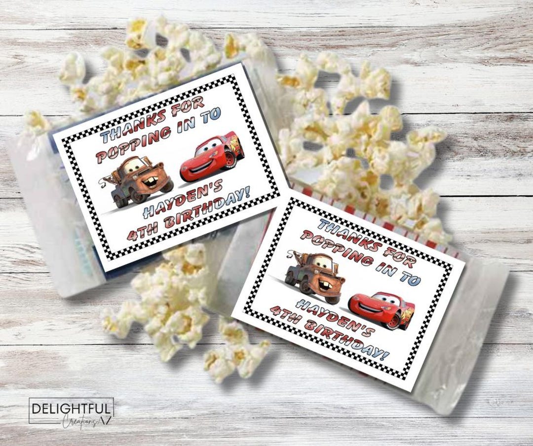 Cars Movie | Personalized Popcorn Labels Stickers | Disney Pixar ...