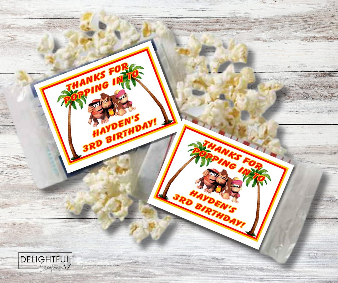 Donkey Kong | Personalized Popcorn Labels Stickers | Super Mario ...