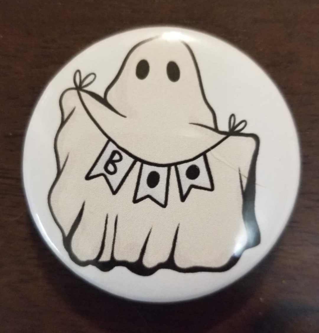 Spooky Halloween Button | Retro Style Halloween Pin | Spooky Ghost ...