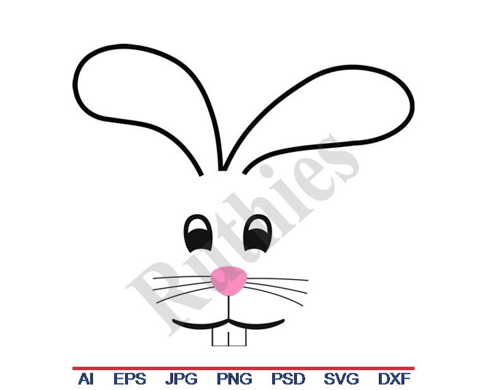 Bunny Face Large Svg Dxf Eps Png Jpg Vector Art | Etsy