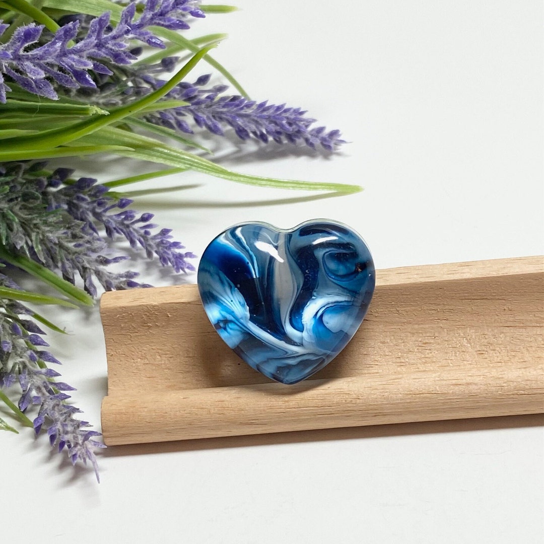 Pocket Hug, Dark Blue and White Pocket Hug, Blue and White Resin Heart ...