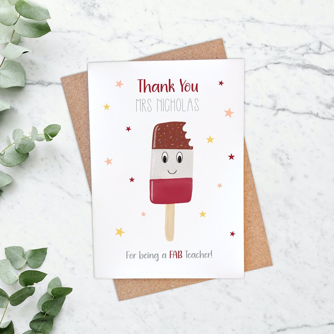 Personalised Teacher Thank You Fab Lolly Card, Fun Pun Card, for ...