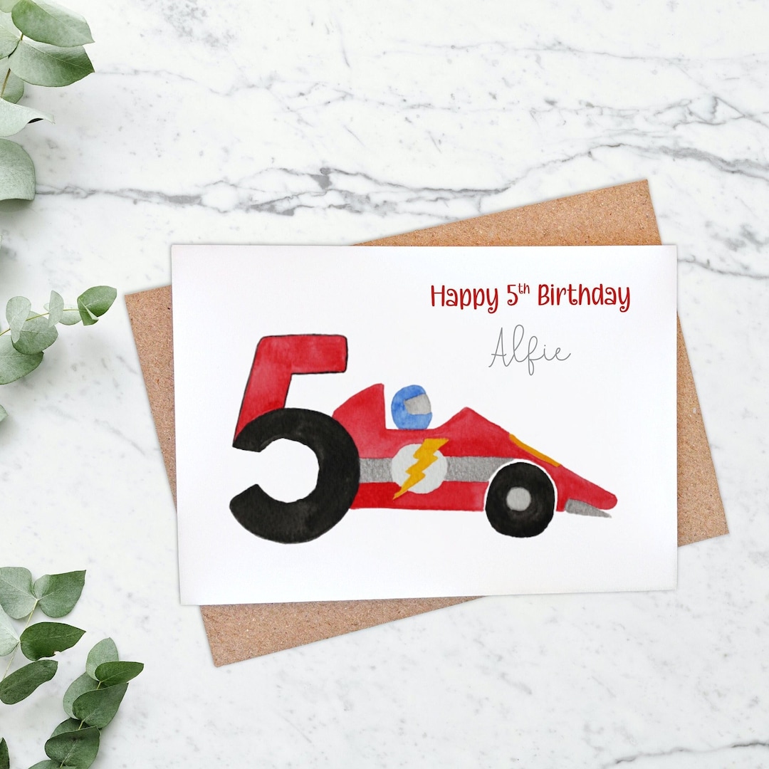Personalised 5th Birthday Red Racing Car Card, Age 5 Sport Car - Etsy