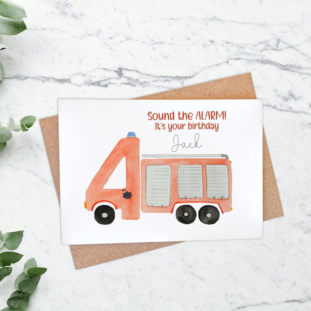 Personalised 4th Birthday Fire Engine Card, Fire Brigade, Fireman ...