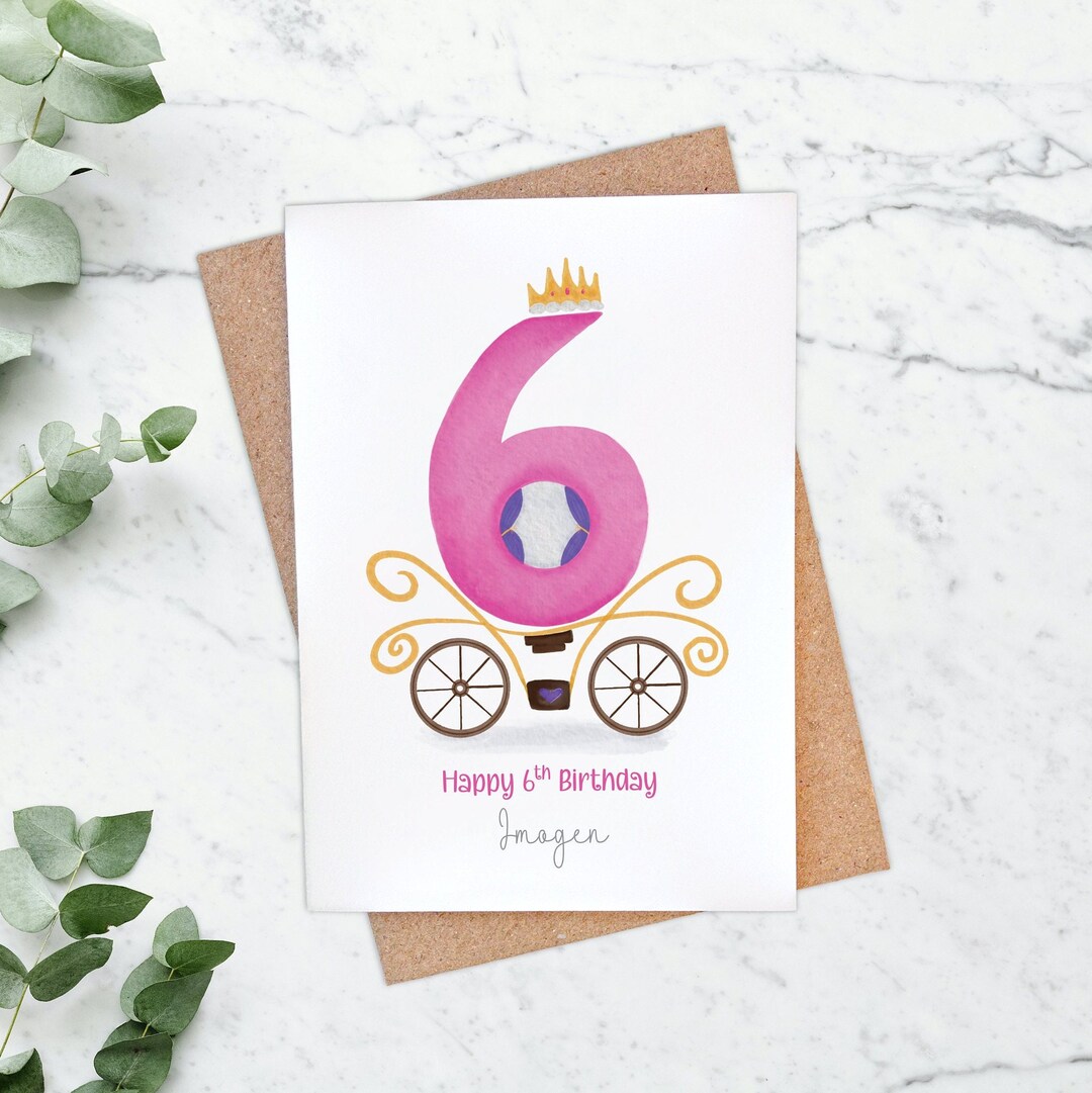 Personalised Princess 6th Birthday Card, Girls Princess Carriage 6th ...