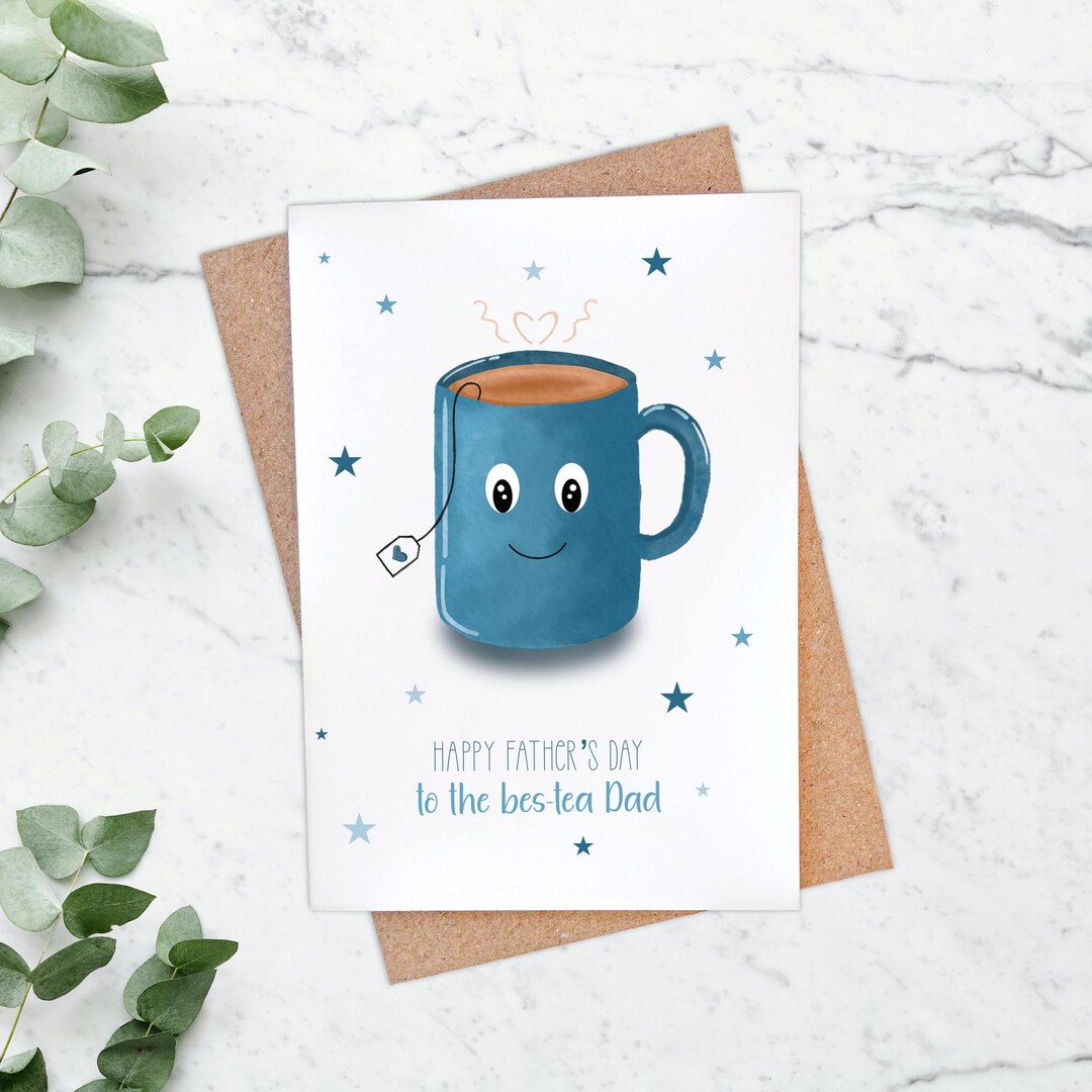 Bes-tea Dad Father’s Day Mug Card – – Cute Tea Pun Card – Watercolour ...