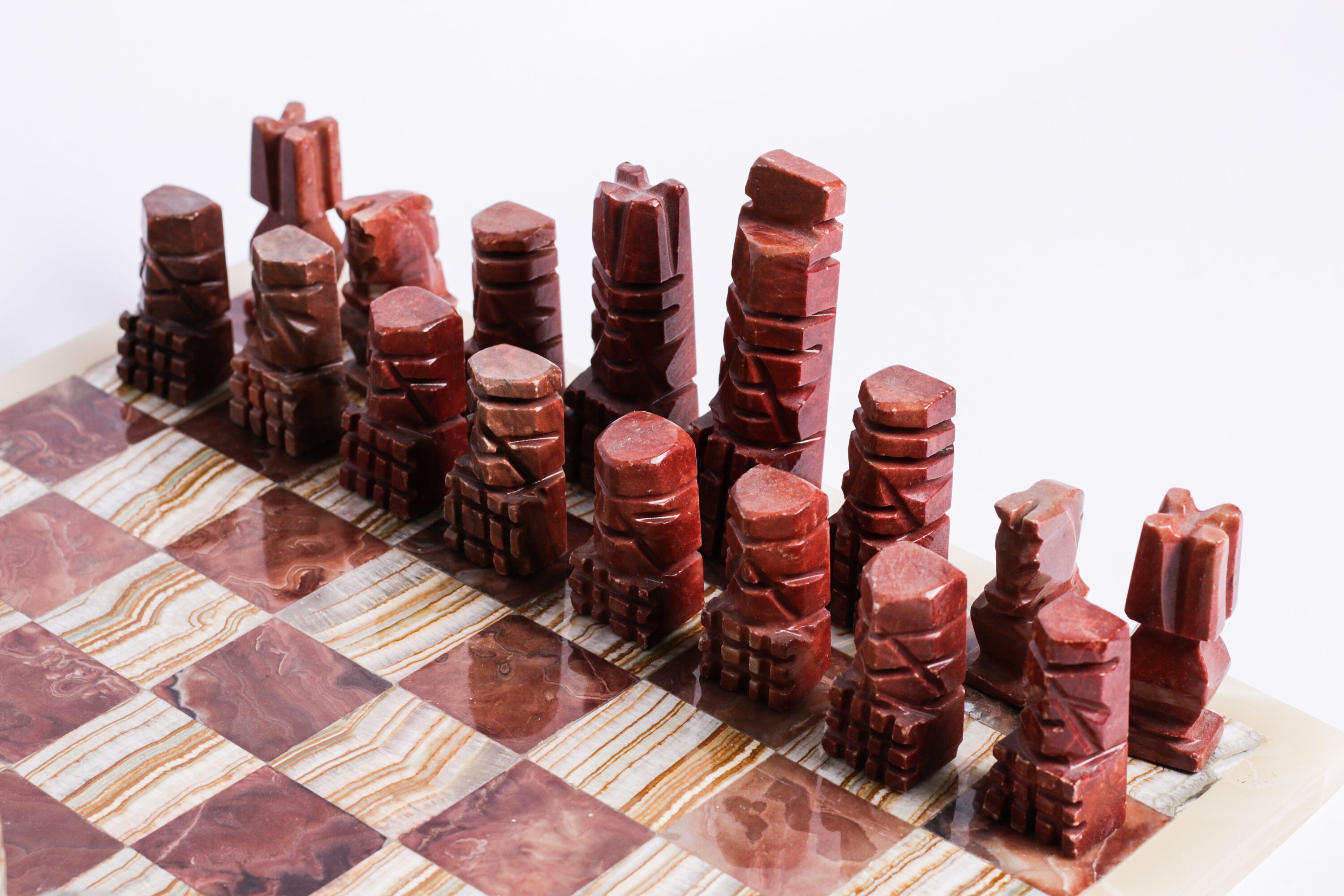 Vintage Onyx Aztec Style Stone Chess Pieces and Chess Board, Full Set ...