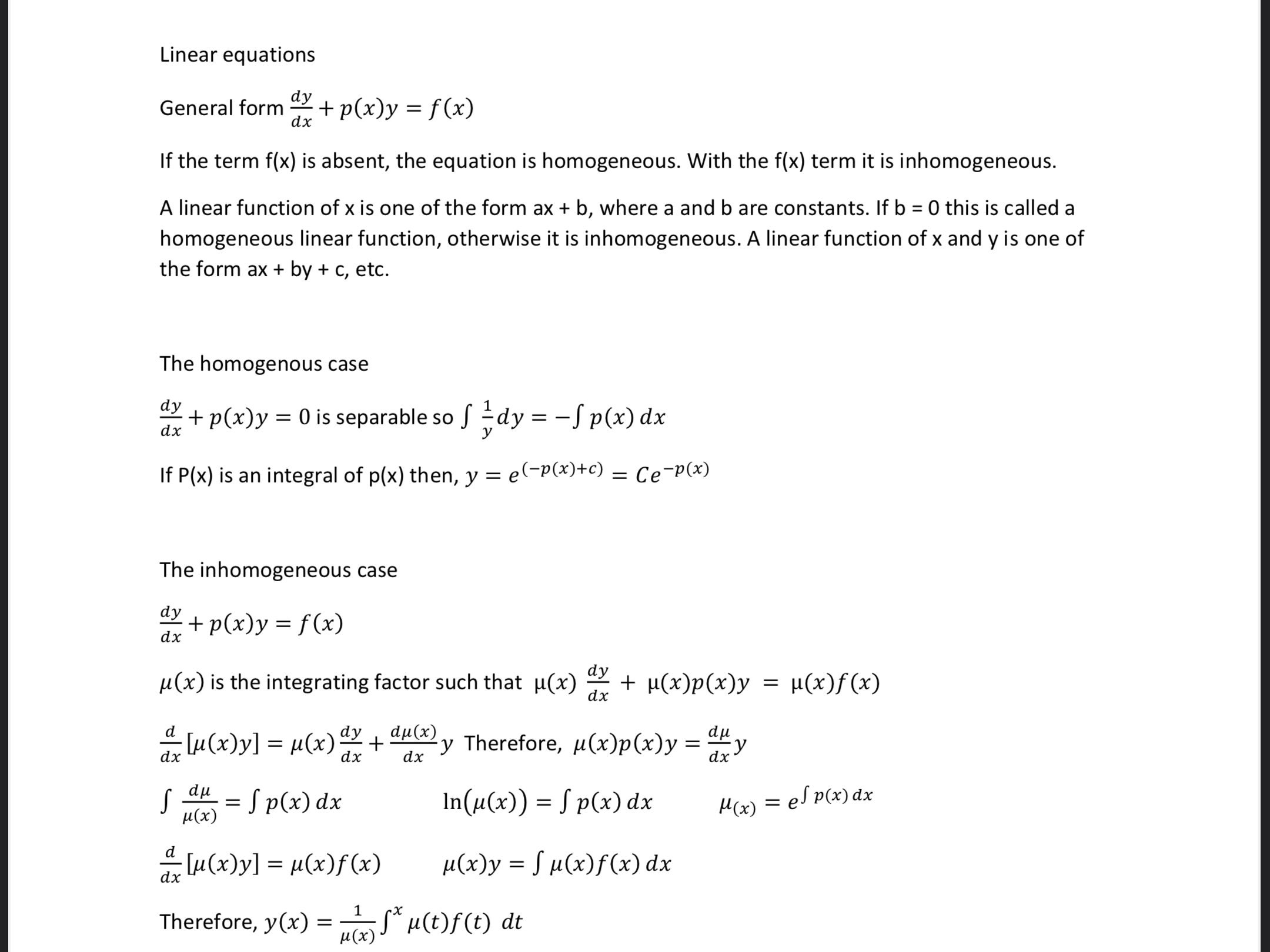 Differential Equation Notes- First Year Undergraduate (university of ...