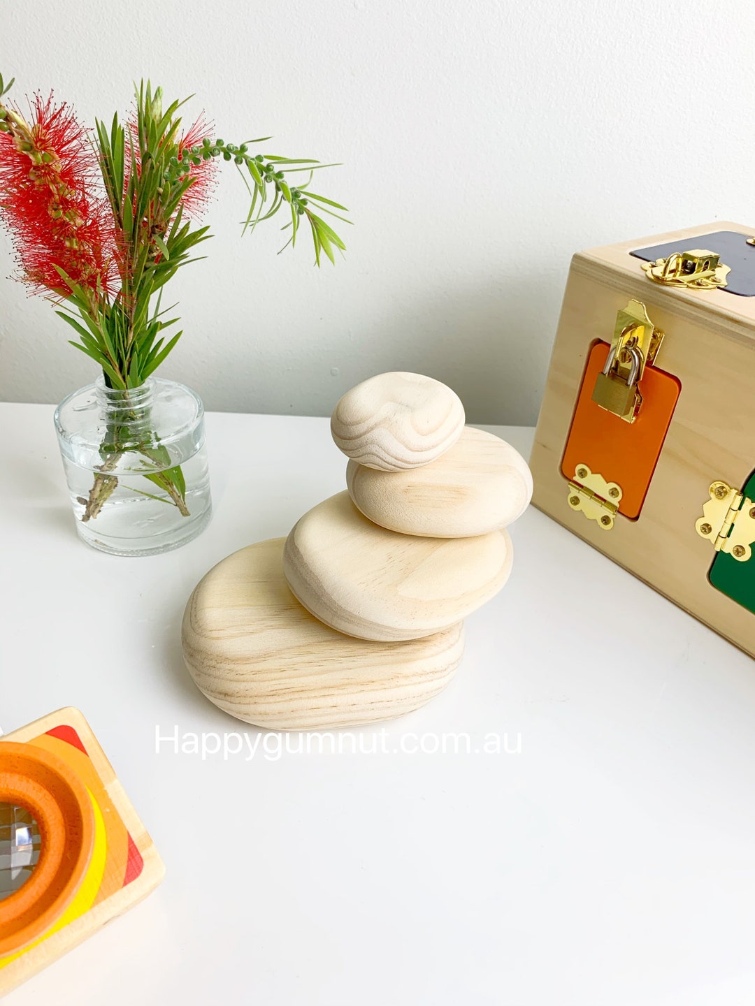 Hand Made Wooden Montessori Pebbles Set of 4 Stacking Toddler Balancing ...