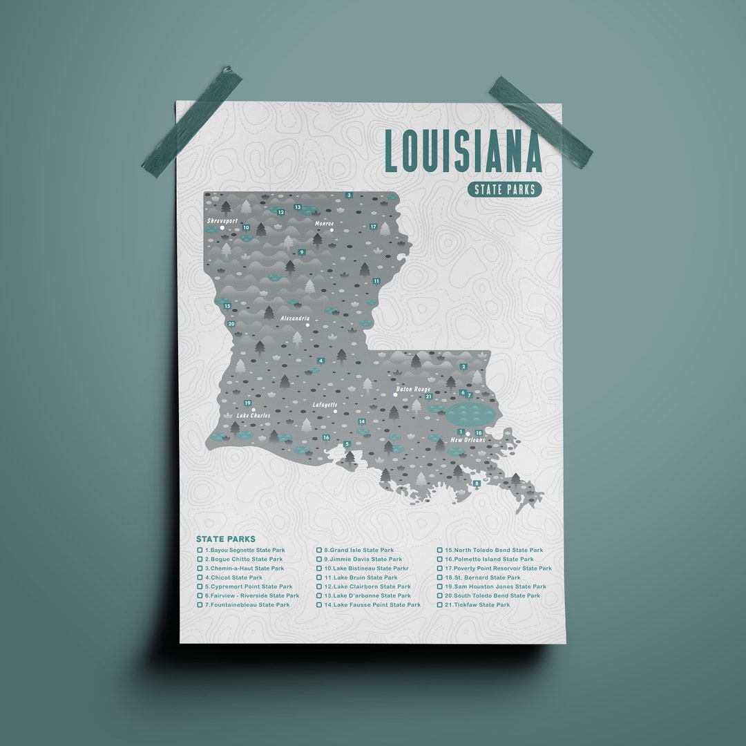 Louisiana State Park Map Checklist 12 X 18 - Etsy