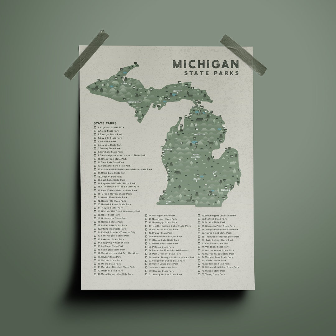 Michigan State Park Map - Etsy