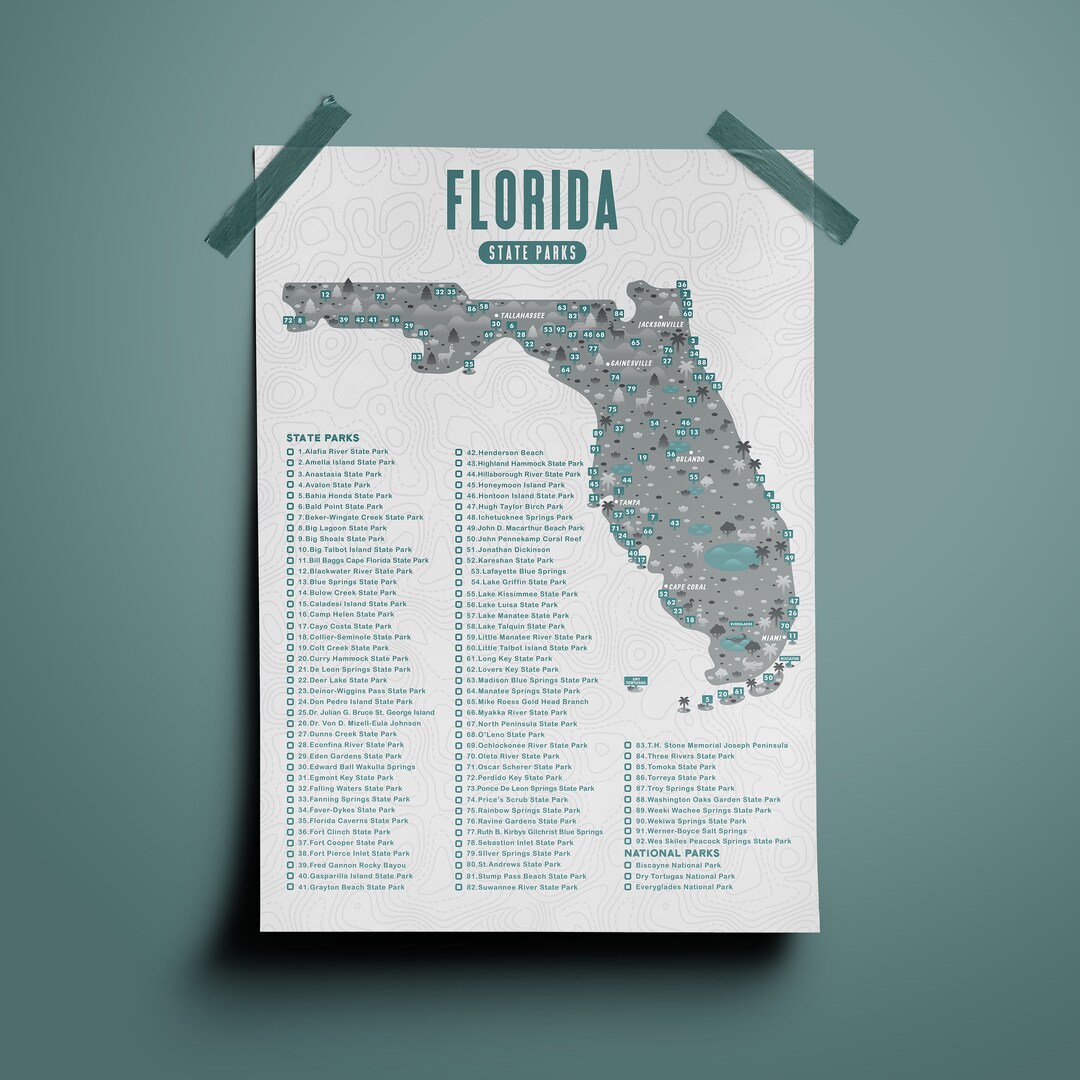 Florida State Park Map Checklist 12 X 18 Inches - Etsy UK