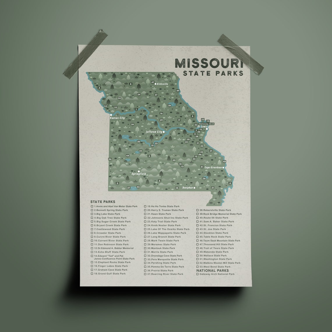 Missouri State Park Map Checklist - Etsy