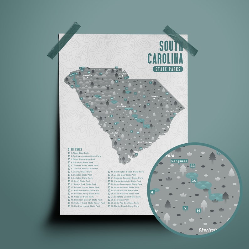 South Carolina State Park Map Checklist | Etsy