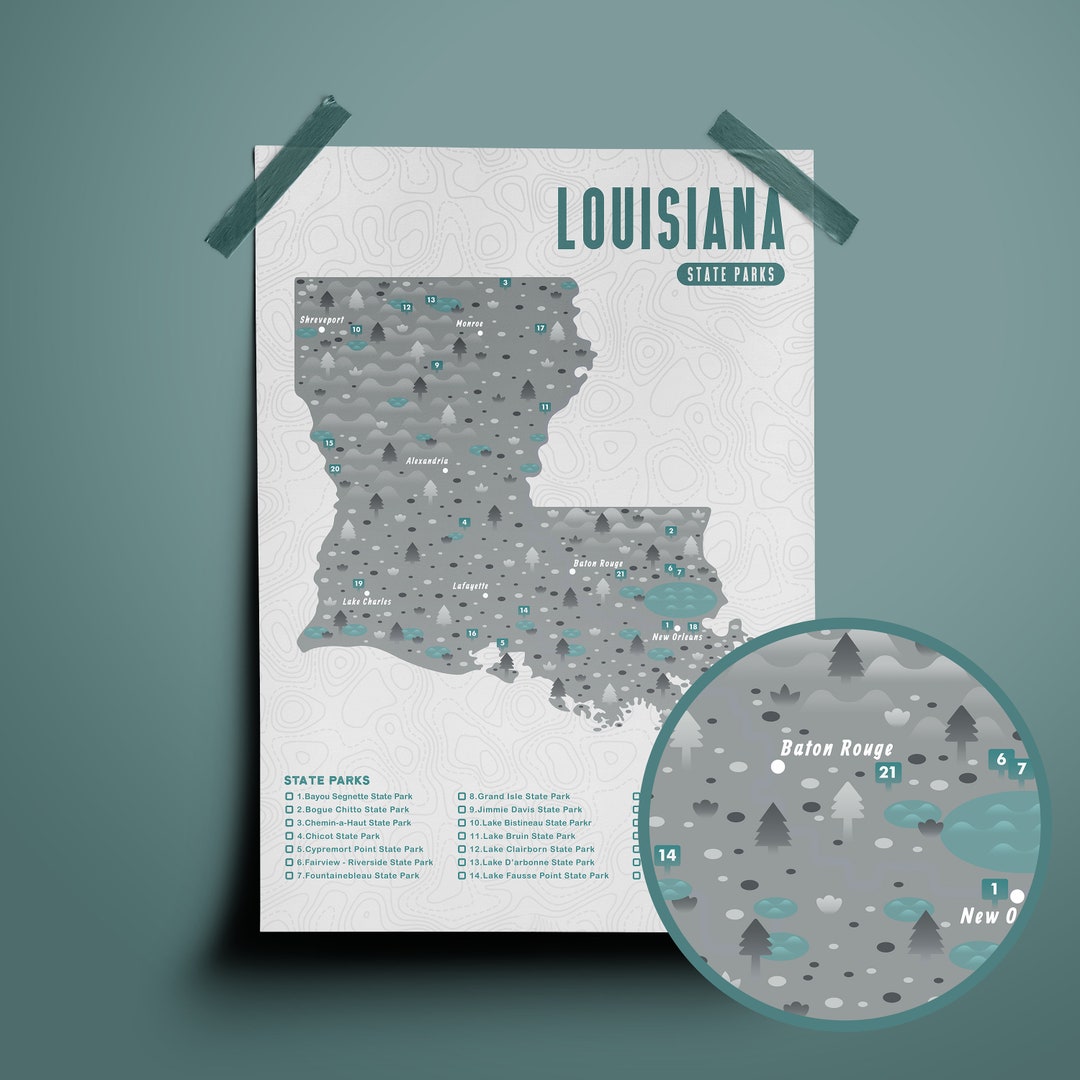 Louisiana State Park Map Checklist - Etsy