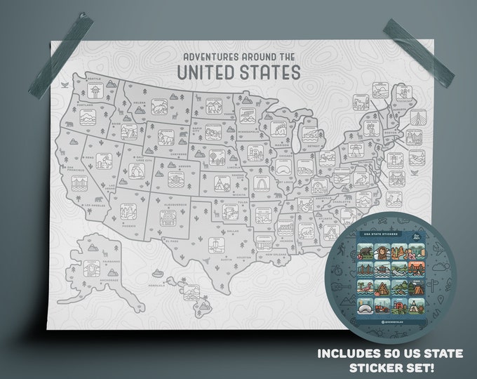 USA Travel Map 50 States Sticker Map - Etsy